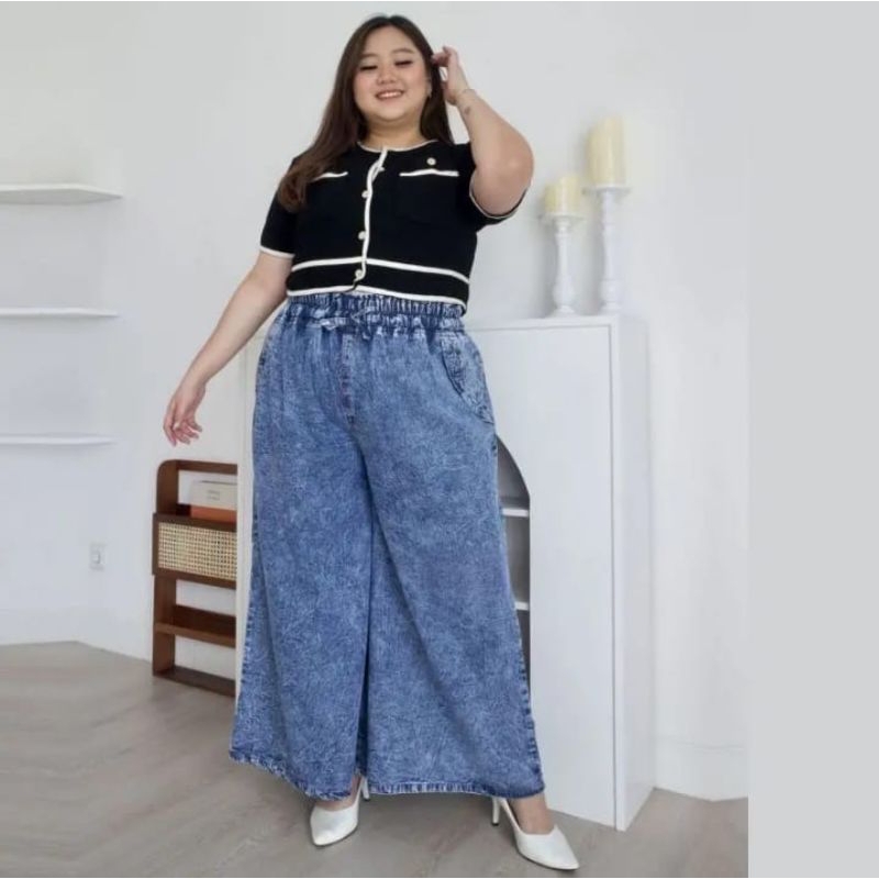 Jual Kulot Jeans Snow Jumbo Pinggang Karet / Kulot Jeans Jumbo Muat BB ...
