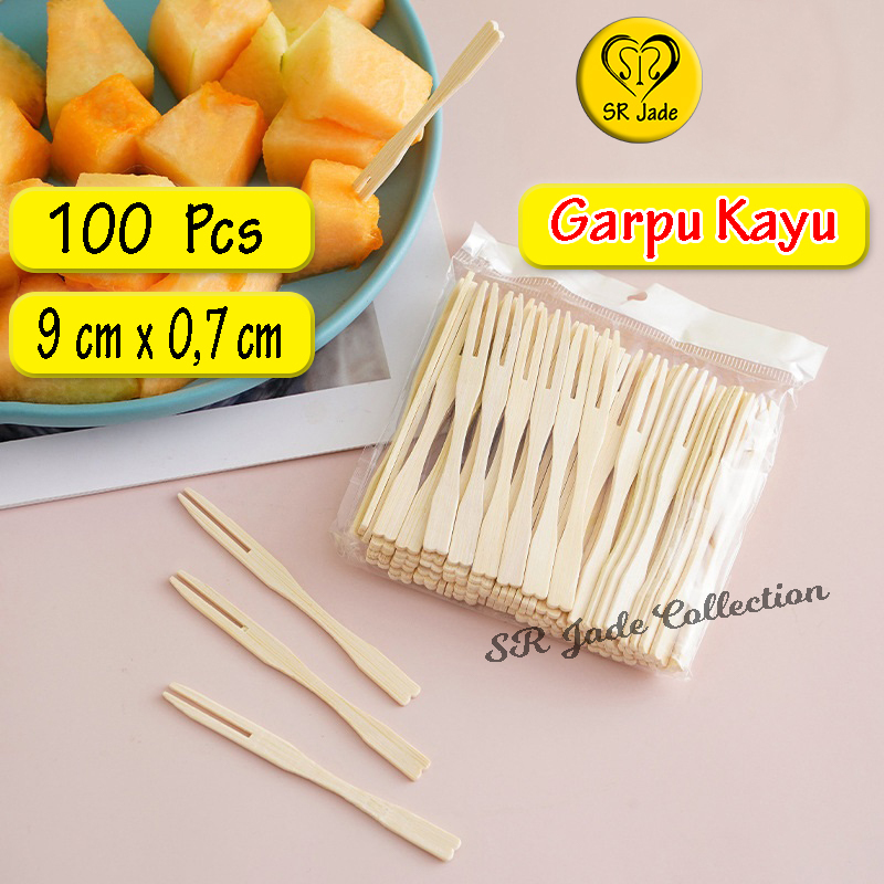 Jual 100 Pcs Garpu Kayu Dessert Garpu Buah Kue Cake Fruit Fork | Shopee ...