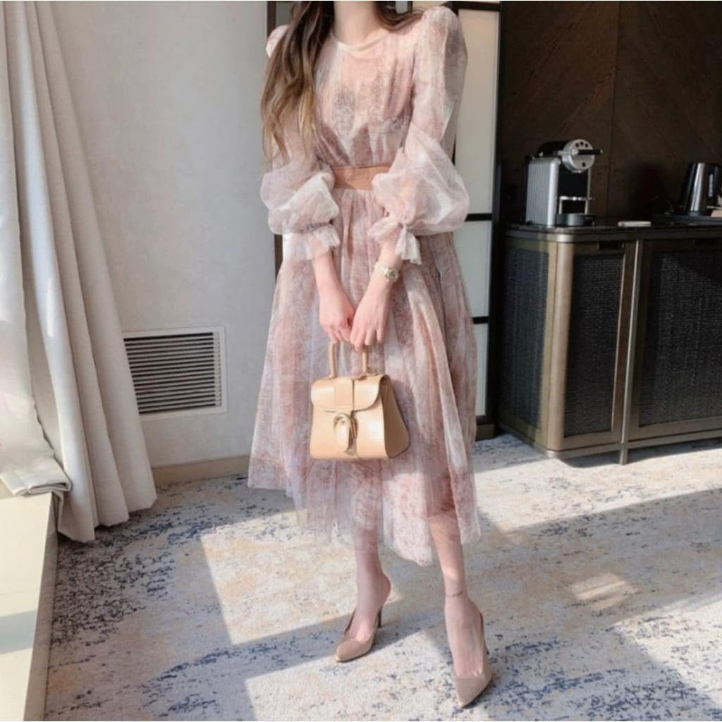 Jual [Basica Moda] 18139 Gaun Midi Dress Wanita Adeena Tulle | Shopee ...