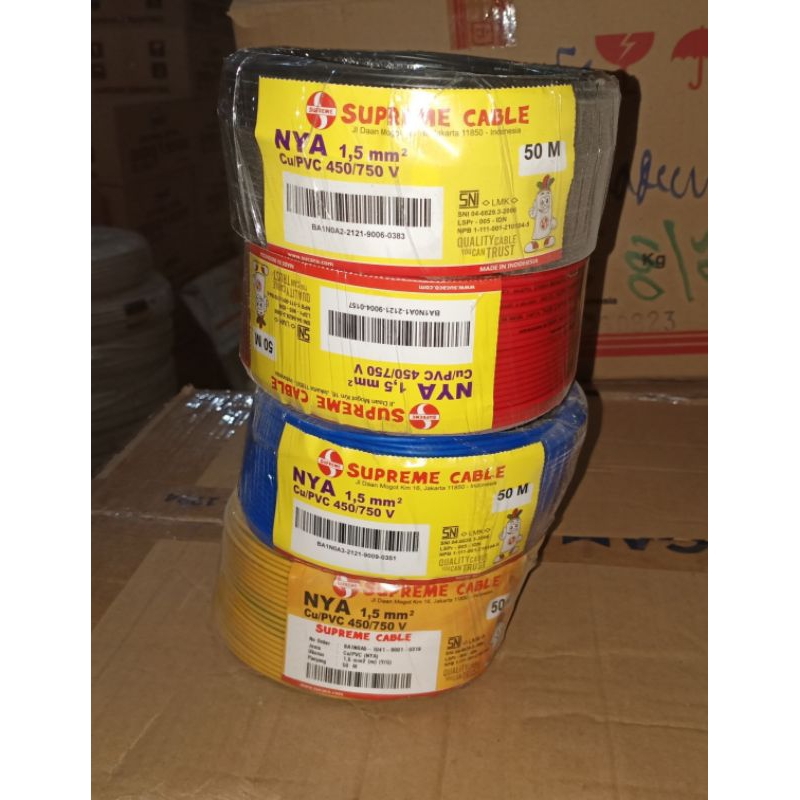 Jual Tembaga Kawat Kabel Tunggal NYA 1x1,5 1.5mm Supreme 50 meter Full ...