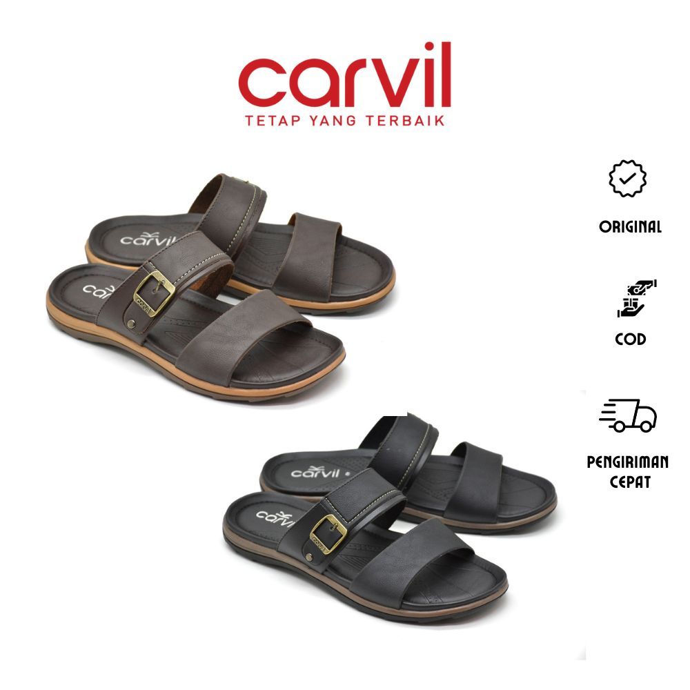 Jual Sandal Kulit Pria Slop Carvil - Sandal Pria Slide Original Carvil ...