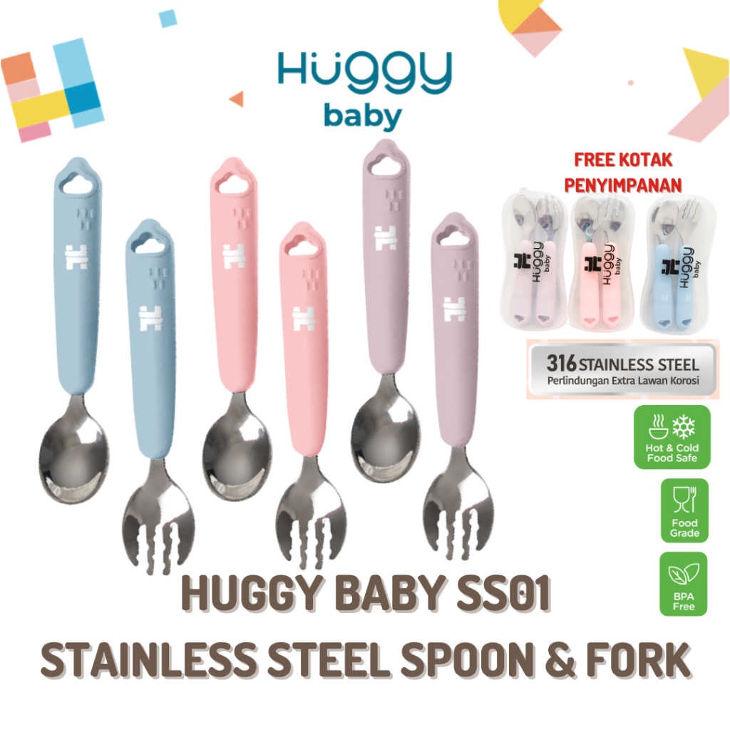Jual Huggy Baby SS01 Stainless Steel Spoon & Fork | Sendok Garpu Anak ...