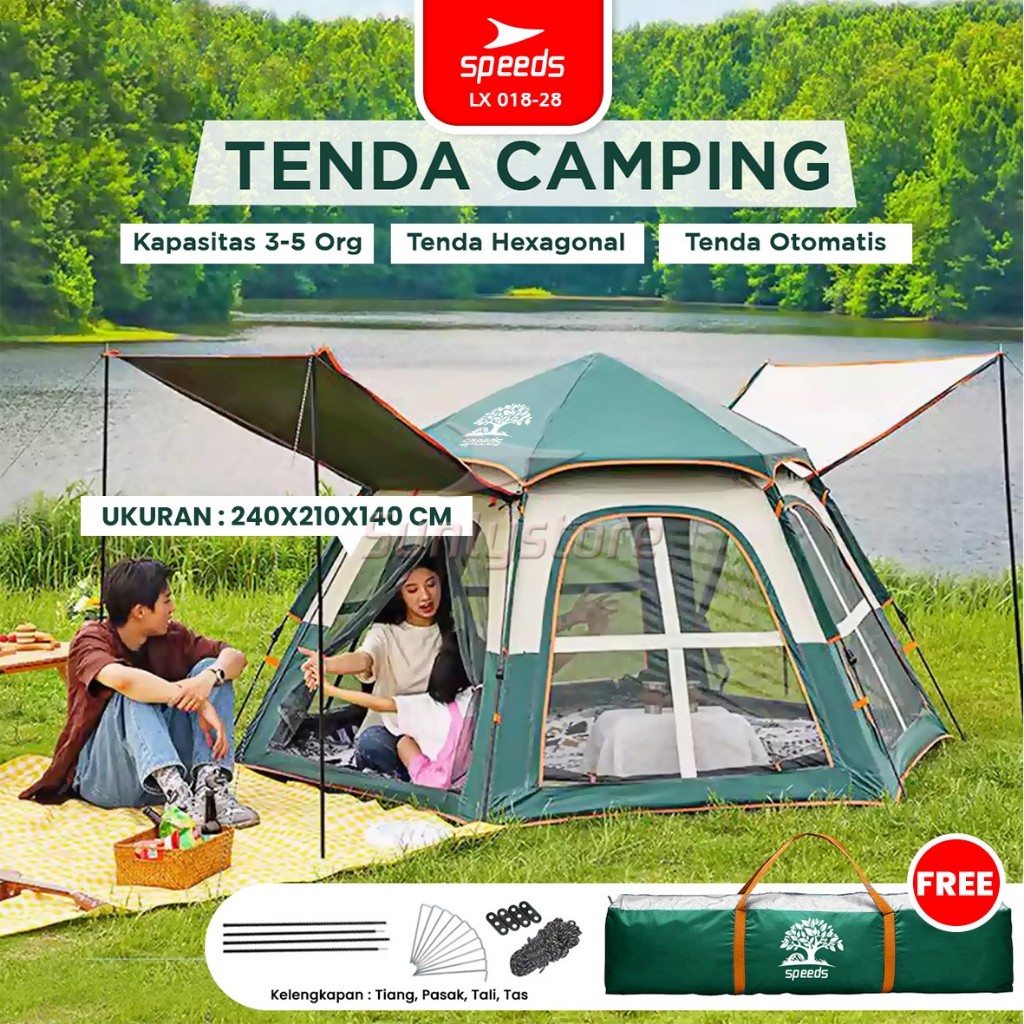 Jual SPEEDS Tenda Camping Besar Otomatis Portabel Muat 3-5 Orang 2 ...