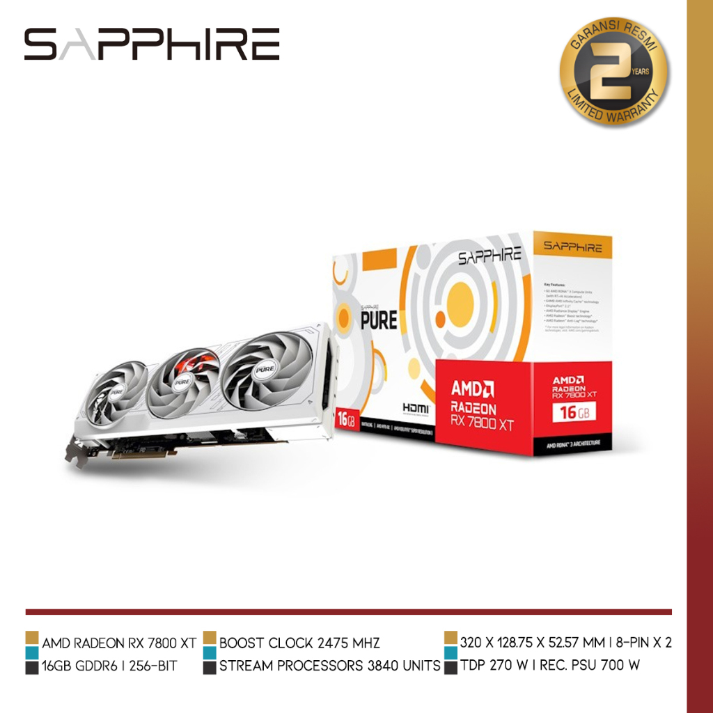 Jual SAPPHIRE PURE AMD Radeon RX 7800 XT OC 16GB GDDR6 | Shopee Indonesia