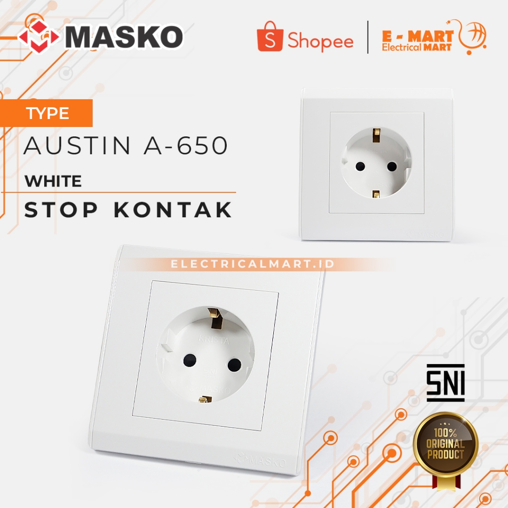 Jual MASKO AUSTIN Stop Kontak A-650 Minimalis Colokan Masko Putih ...