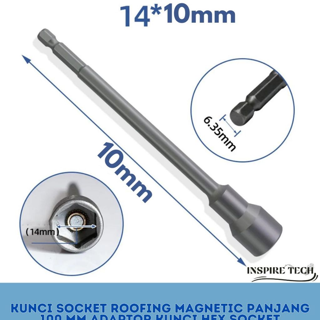 Jual Adapter Soket Roofing Kunci Pas Extension Hex 100mm Satuan ...