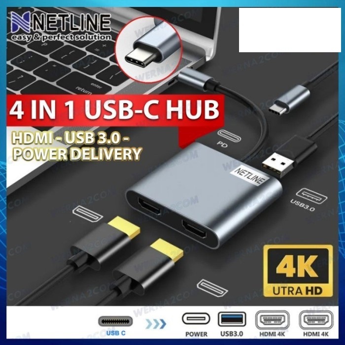 Jual USB TYPE C HUB 4 IN 1 TO DUAL PORT HDMI 4K 2 DUAL HDMI CONVERTER | Shopee Indonesia