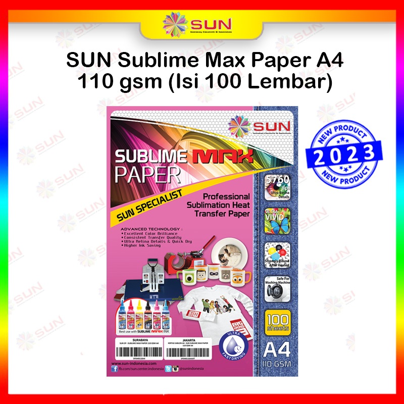 Jual Kertas Sablon A4 / A3 / F4 - SUN SUBLIME MAX Paper 110 Gram Isi ...