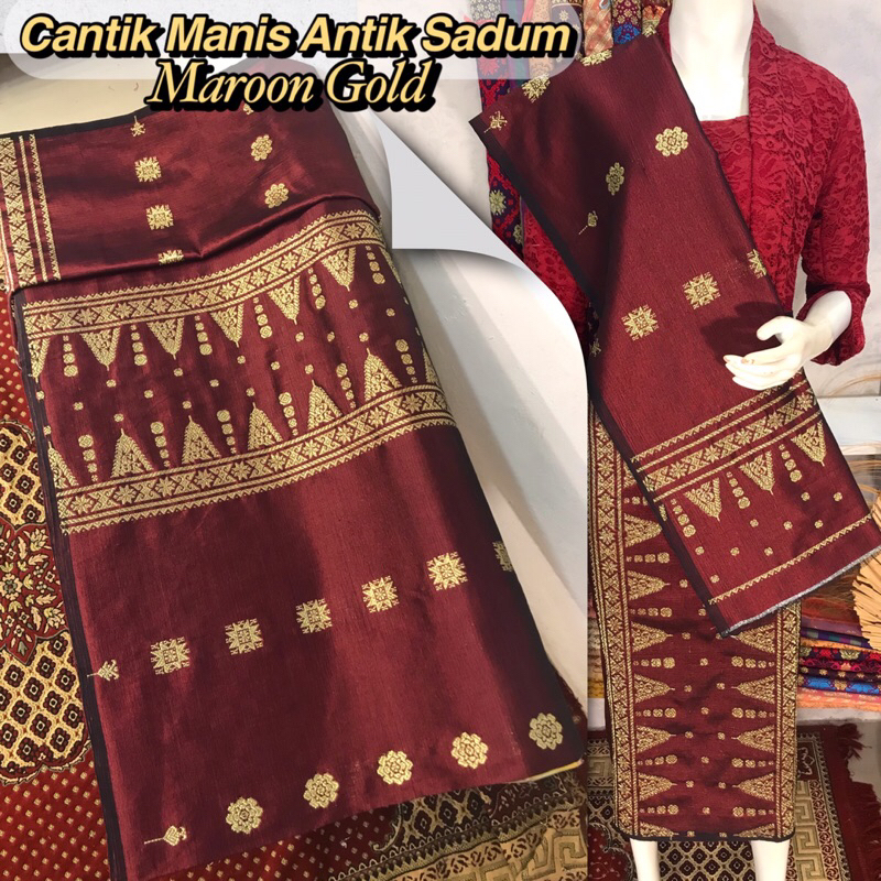 Jual Songket Cantik Manis Antik Sadum Maroon Gold-Asli Tenun Tangan Palembang(Ilham Songket ...