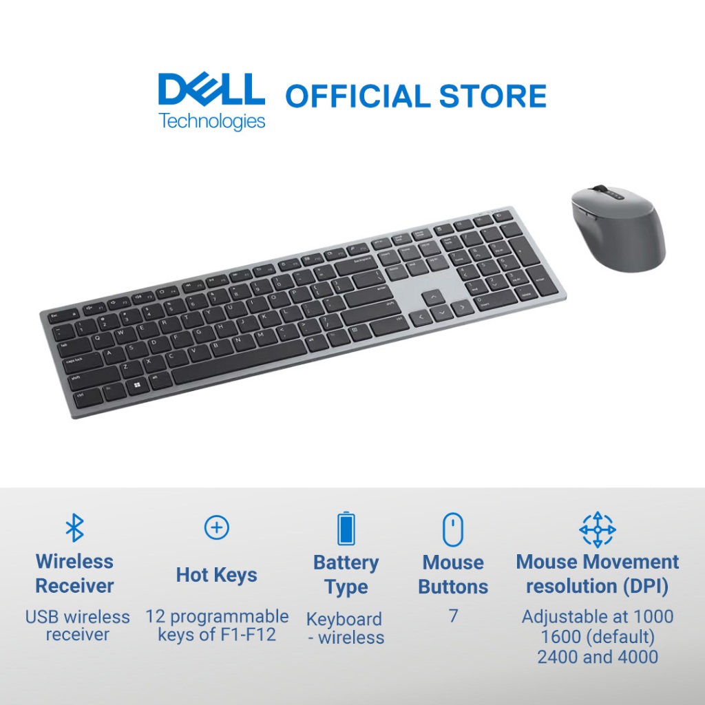 Jual Dell Premier Multi-Device Wireless Keyboard and Mouse – KM7321W ...