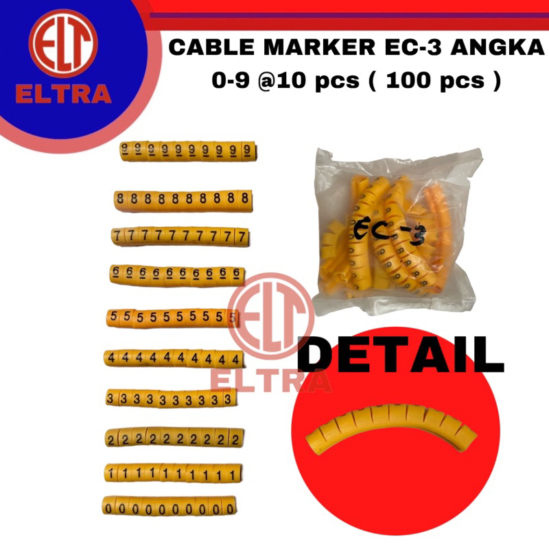 Jual Cable marker kabel EC-3 nomor angka akesesoris penanda snake mic kuning gelang range EC 3 ...