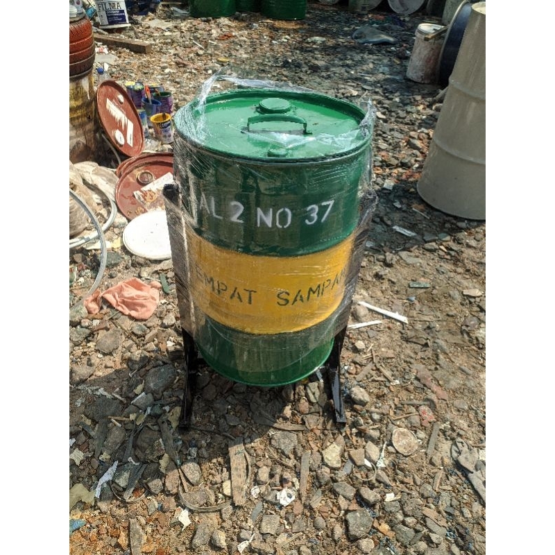 Jual tong sampah besi 60 liter besi lengkap dengan tutup + kaki/tempat ...