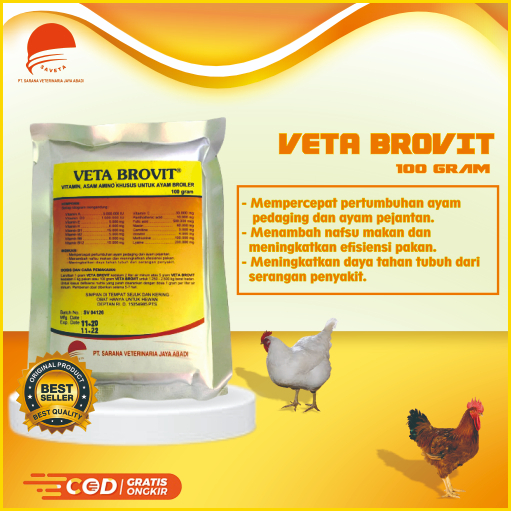 Jual VETA BROVIT 100 G | VITAMIN ASAM AMINO KHUSUS AYAM BROILER ...