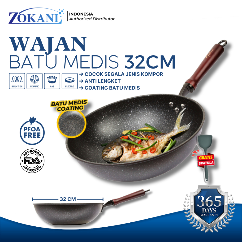 Jual ZOKANI Wajan Maifan Wajan Batu Medis 32CM Anti Lengket Cocok Segala Jenis Kompor Gagang ...