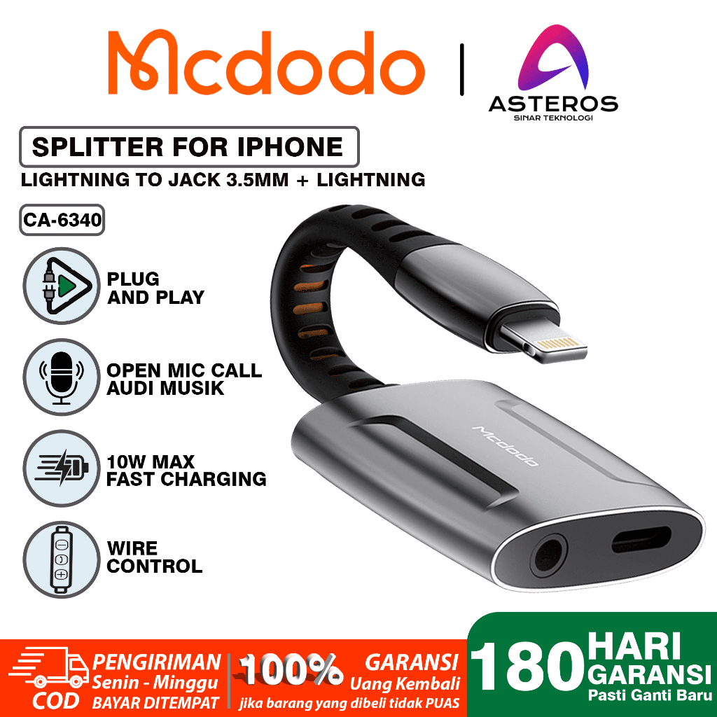 Jual MCDODO Converter Splitter For iPhone Lightning To Jack 3.5mm + Lightning Charging Audio ...
