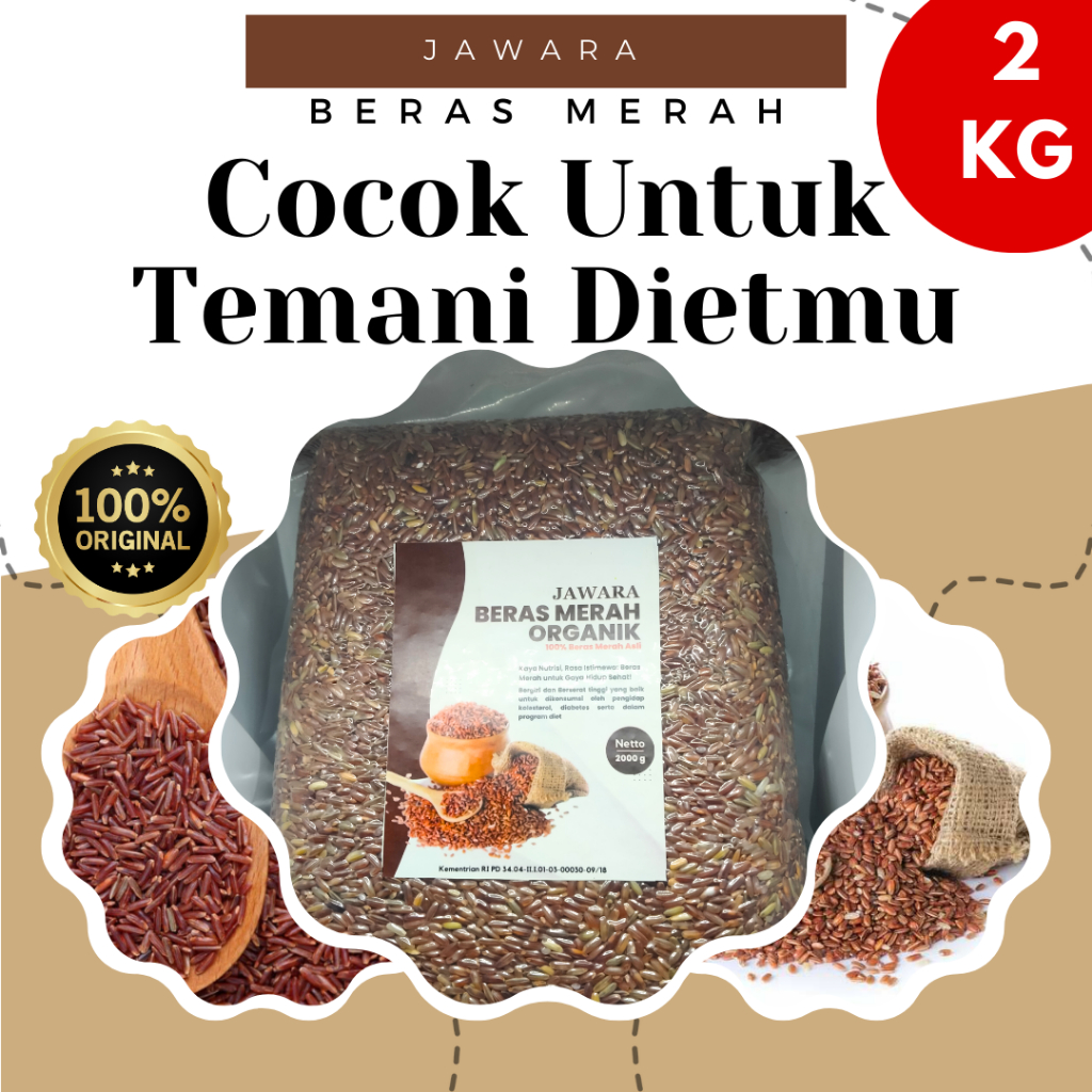 Jual Beras Merah Organik Vacuum 2kg - Jawara Original / Pulen Enak ...