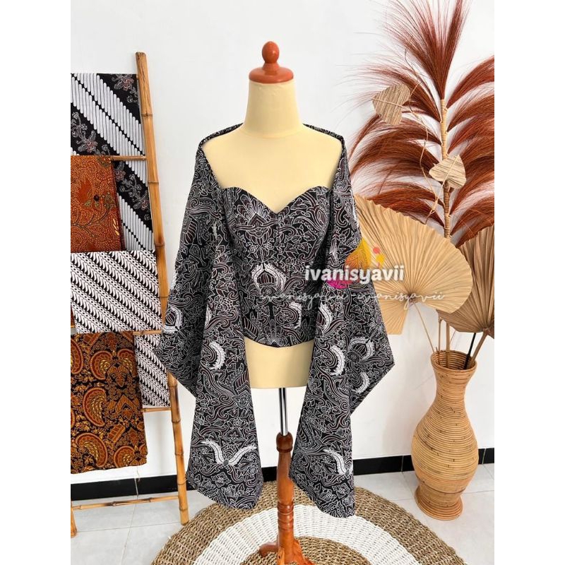 Jual (1set) Kamisol + Selendang Batik | Motif Pisang Bali Hitam ...