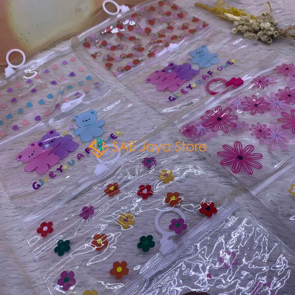 Jual SAE - POUCH MIKA TRANSPARAN MOTIF KARAKTER CEWE LOVE BUNGA BERUANG ...