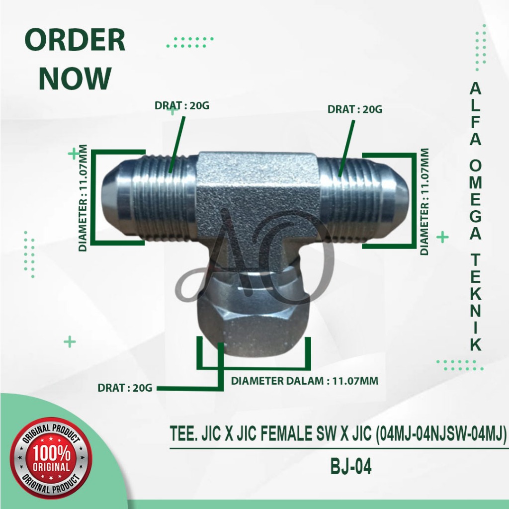 Jual ADAPTOR TEE 1/4" NEPEL SELANG HYDRAULIC JIC x JIC FEMALE SW X JIC ...