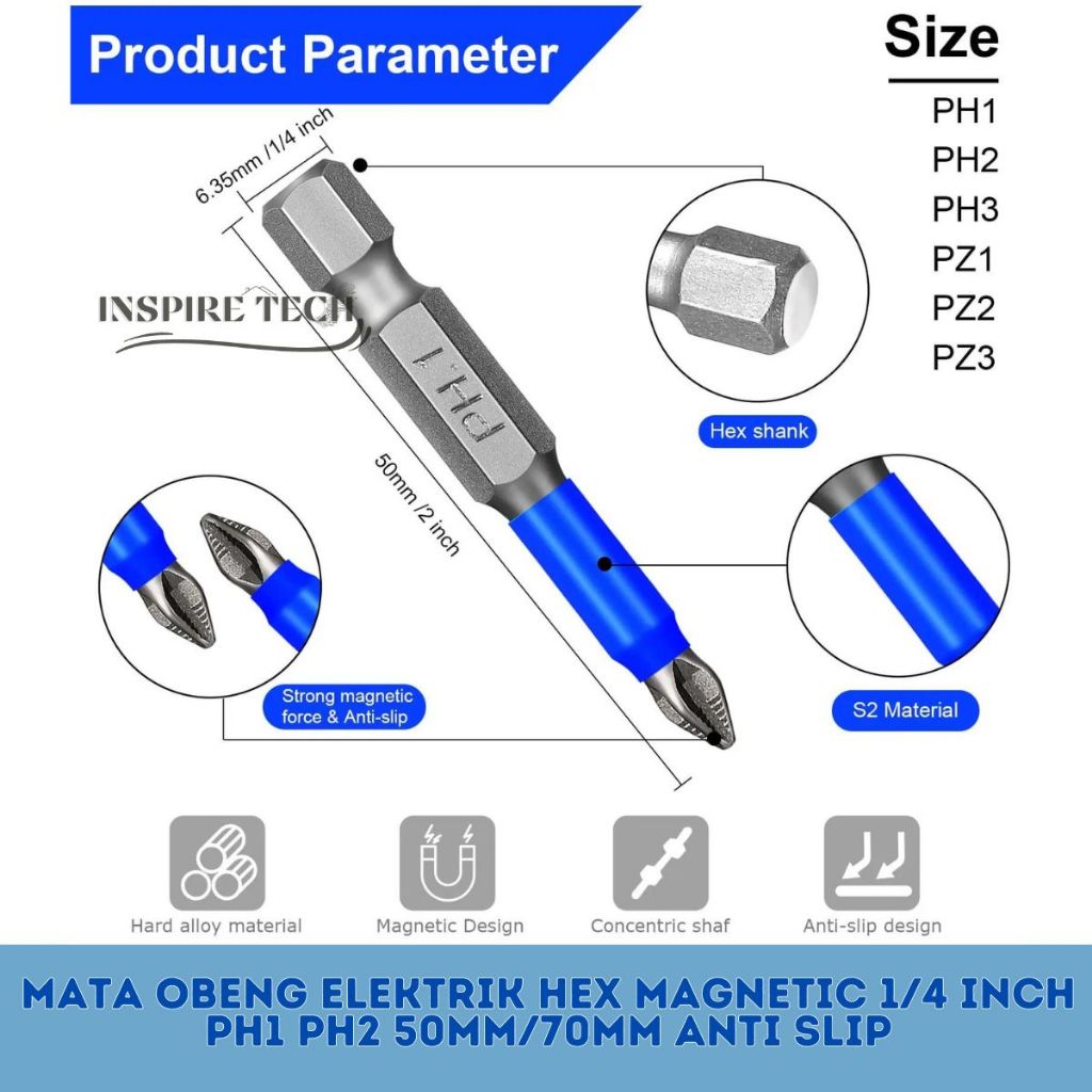 Jual Mata Obeng Bor Listrik PH1 PH2 Magnet Non Slip 50mm 70mm | Shopee ...