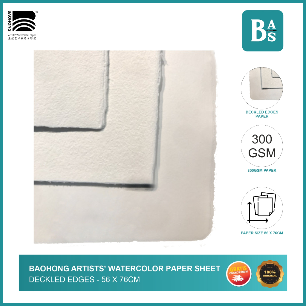 Jual Baohong - Artists Watercolor Paper Sheet Deckled Edges 56 x 76cm ...