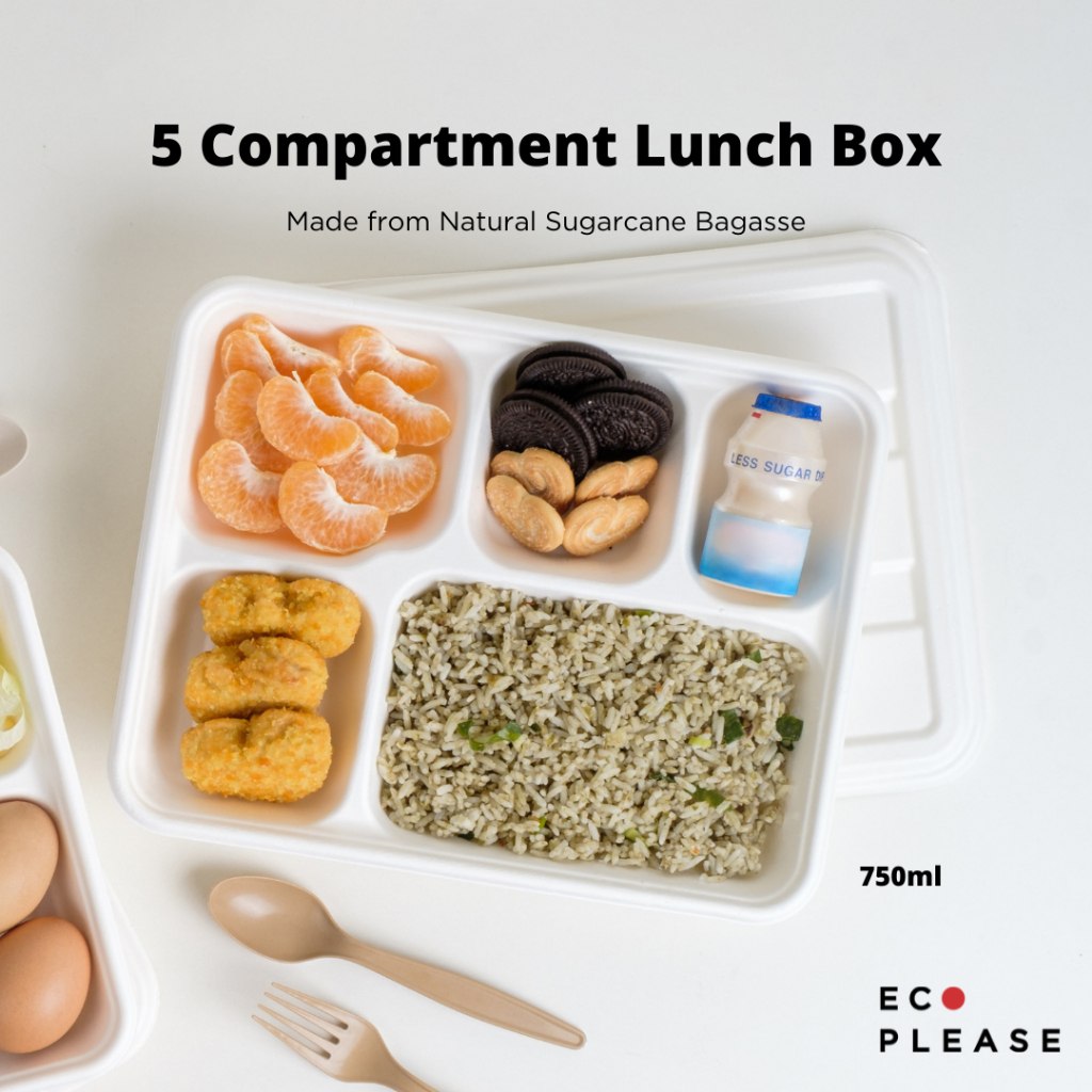 Jual 25pcs 5 Compartment/5 Sekat Lunch Box Ecofriendly Bagasse Kotak Makan Bento Partisi ...