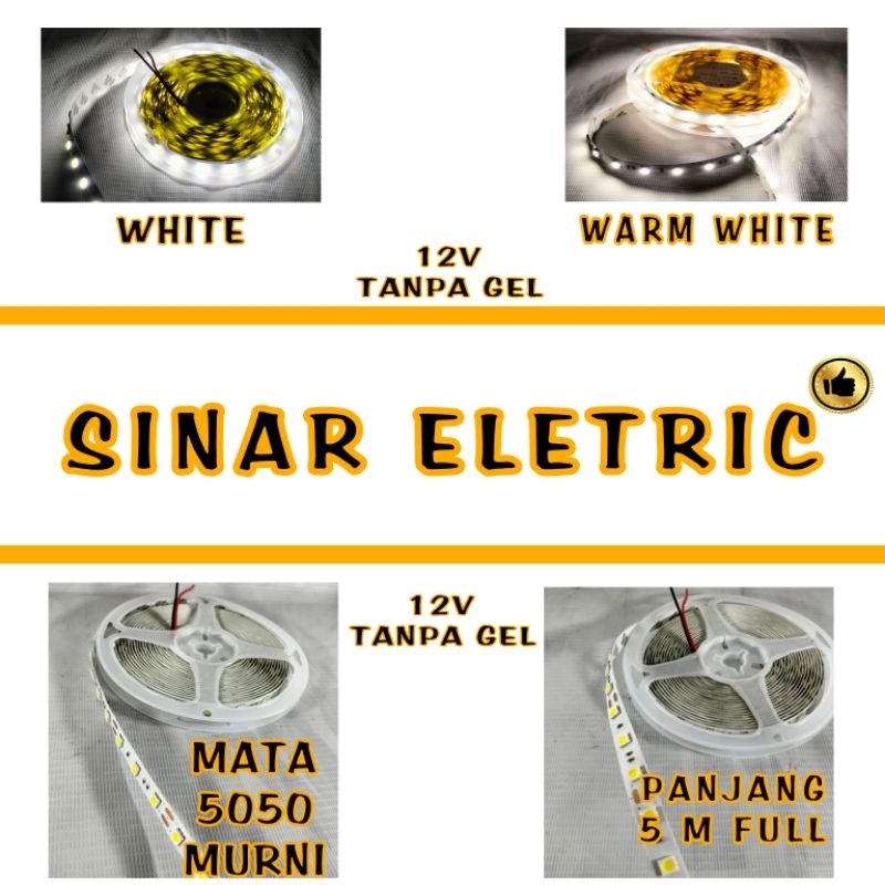Jual LAMPU LED STRIP LIGHT SMD 5 METER FULL, 12V, IP 33,MATA BESAR 5050 ...