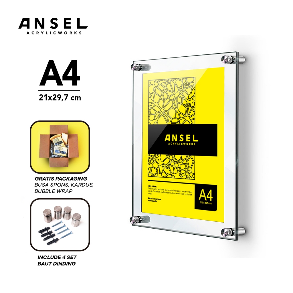 Jual ANSEL Acrylic Wall Frame / Bingkai Foto Dinding Akrilik / A4 Bening / 2 mm [Pigura Akrilik ...