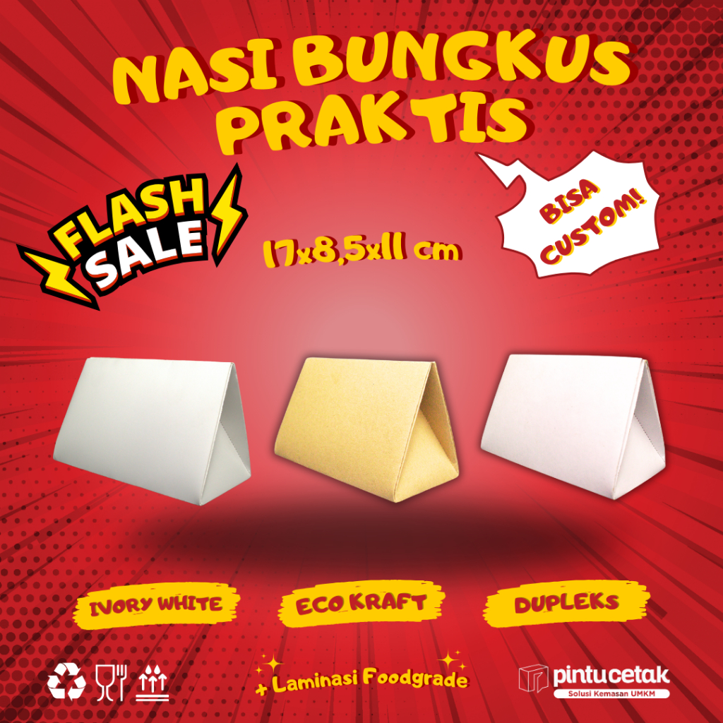 Jual CUSTOM DESIGN NASI BUNGKUS PRAKTIS BOX Makanan Paper Kraft, MIN ...