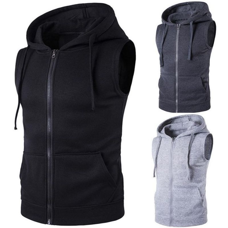 Jual Rompi pria fleece vest hoodie zipper | Shopee Indonesia