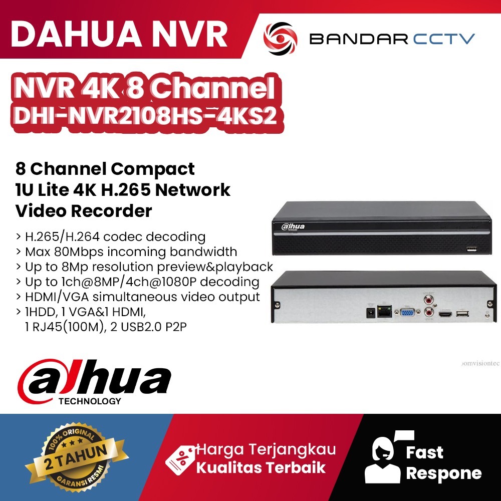 Jual Dahua NVR 8 Channel NVR DAHUA DHI-NVR2108HS-4KS2 | Shopee Indonesia