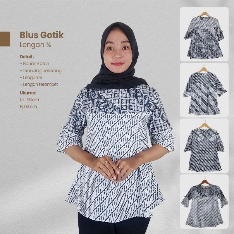 Jual Blus Batik Wanita ABG Lengan 3/4 - Sekar Ayu Batik | Shopee Indonesia