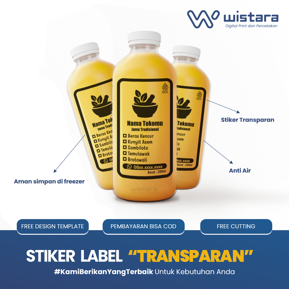 Jual Cetak Stiker Transparan Label Botol Minum Anti Air Custom Kotak ...