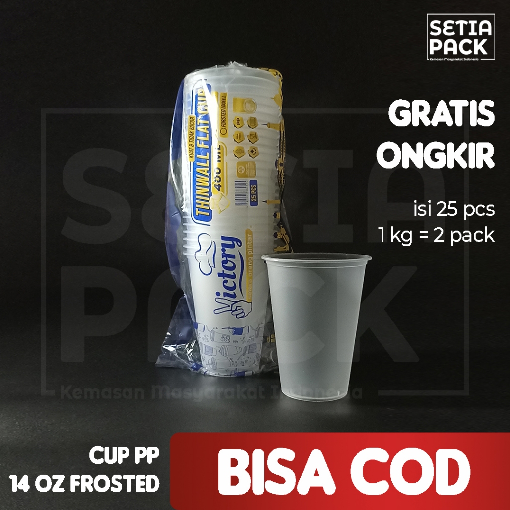 Jual Gelas Minuman Plastik Cup Injection Buram Frosted 14Oz 400ml Es ...