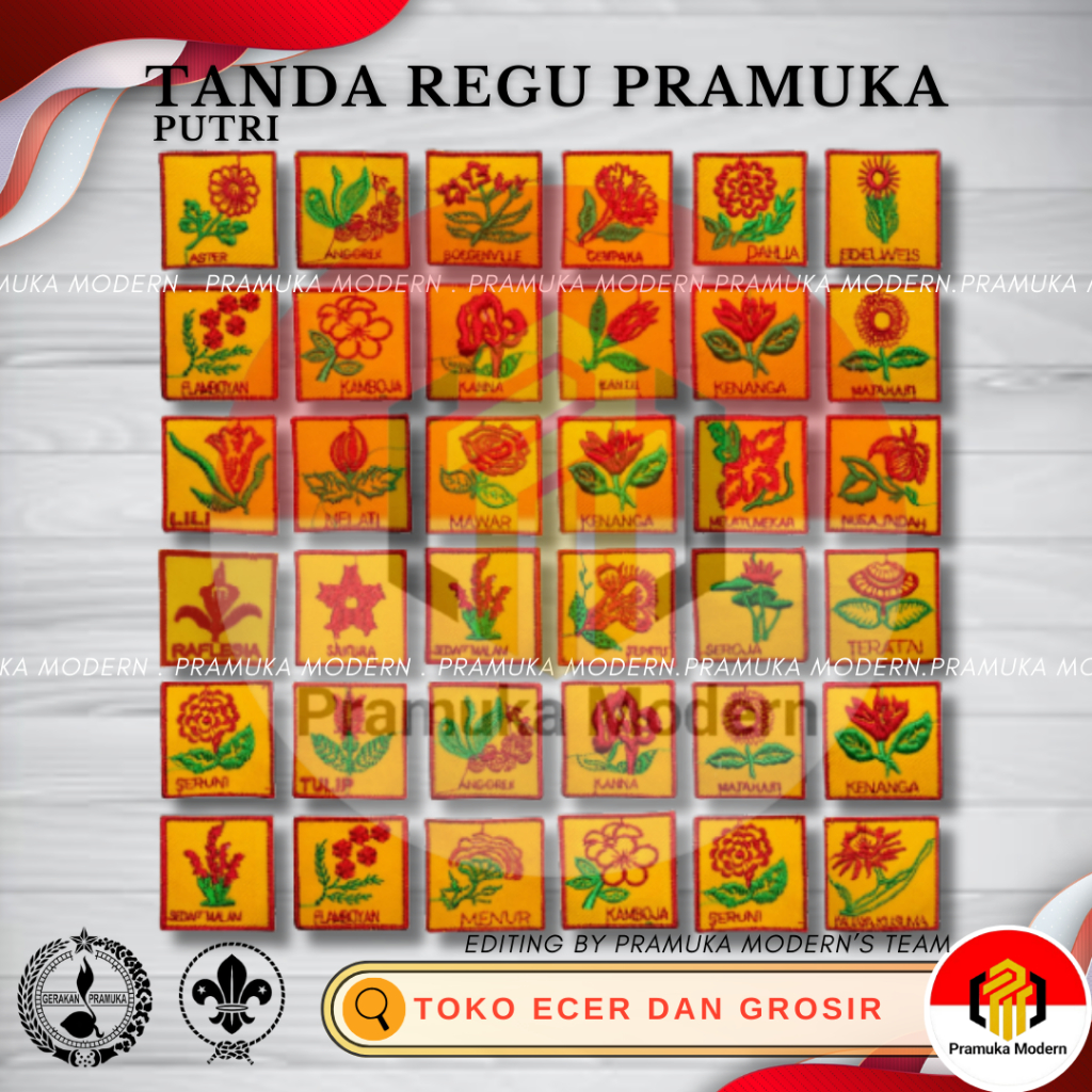 Jual Tanda regu pramuka putri lengkap 30 variasi regu bunga | tanda ...