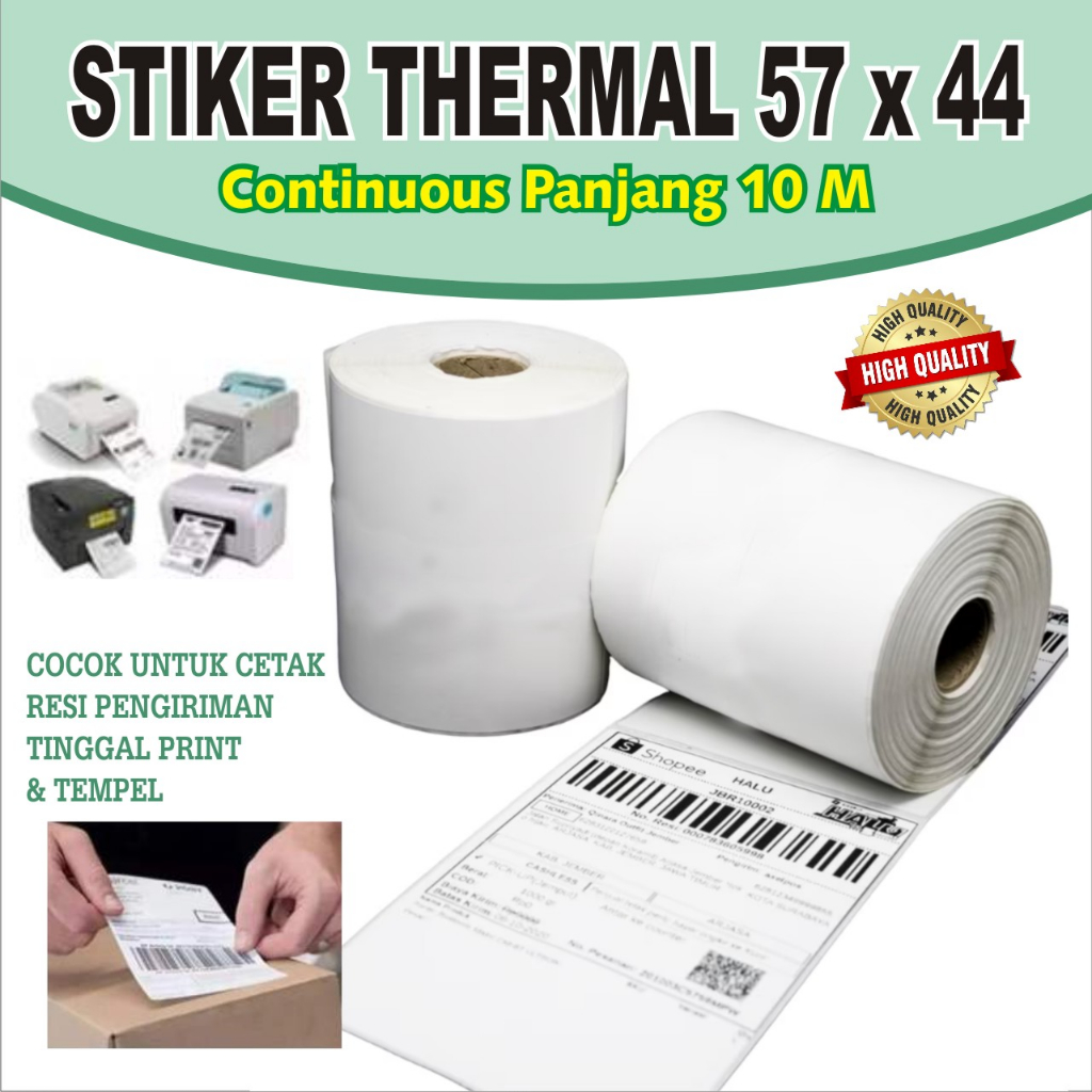 Jual KERTAS THERMAL STICKER 57x10M CONTINUOUS LABEL PRINTER BARCODE 58 ...