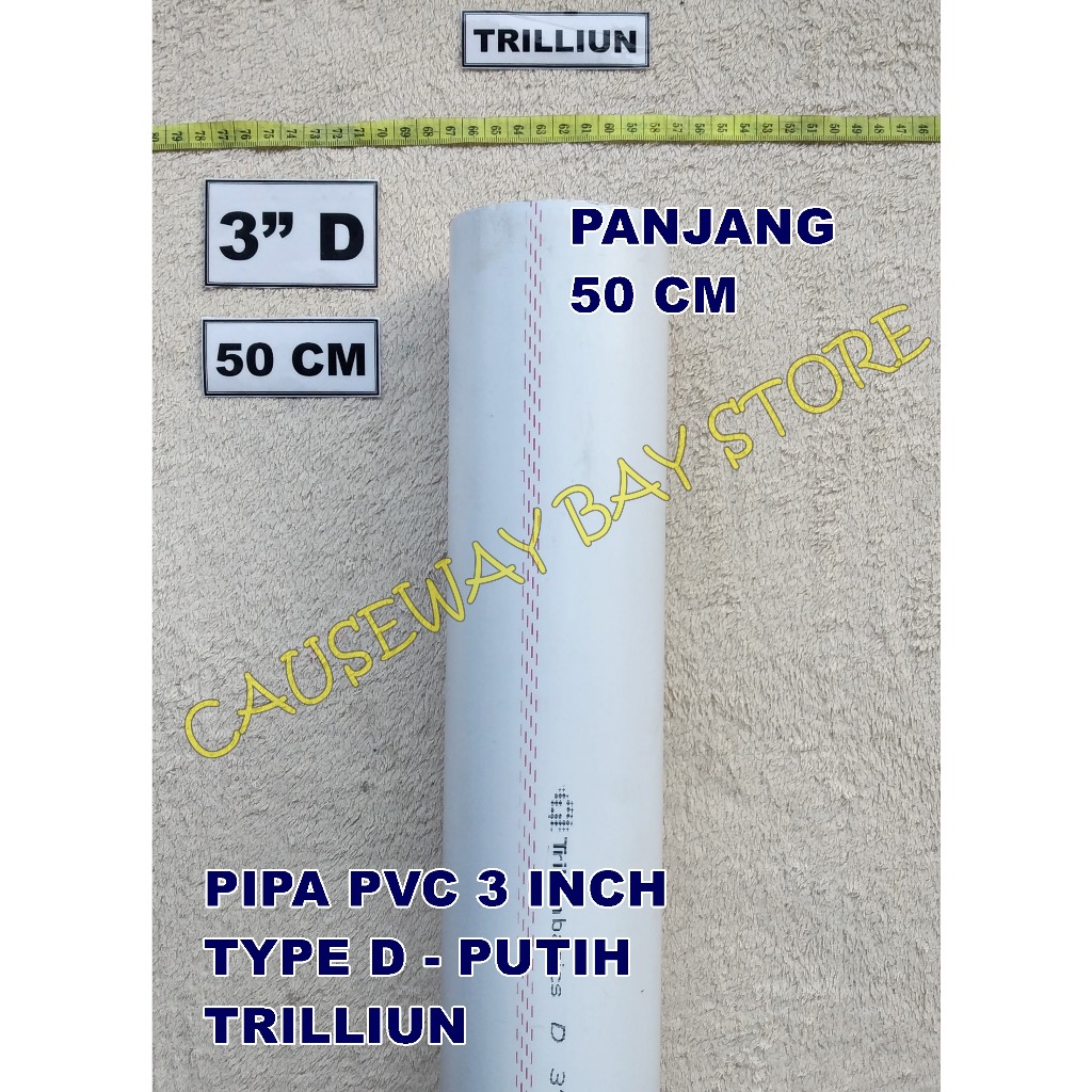 Jual Pipa PVC 3 INCH D PUTIH TRILLIUN PANJANG 50CM | Shopee Indonesia