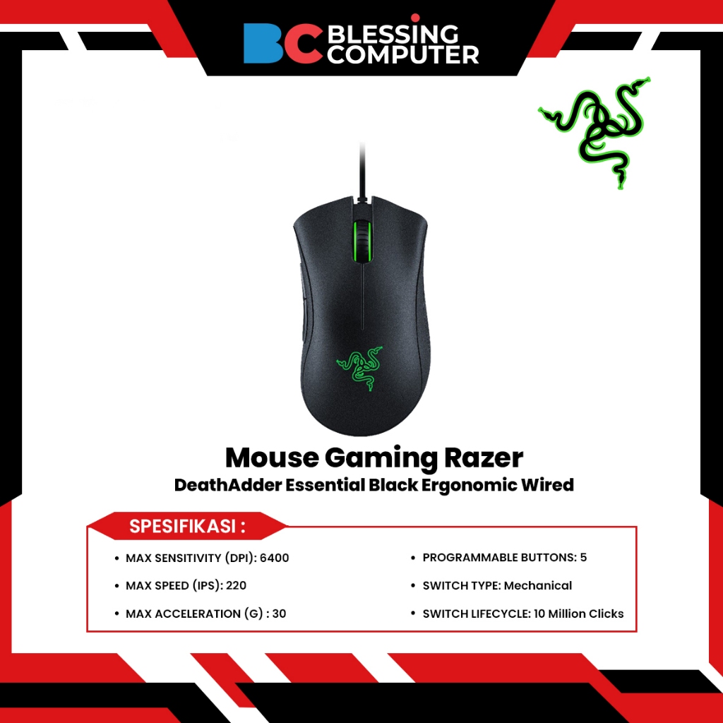 Jual Mouse Gaming Razer DeathAdder Essential Black Ergonomic Wired ...