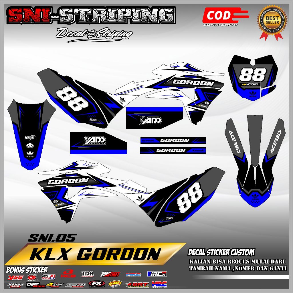 Jual Decal Stiker KLX GORDON Premium Full Body ,Bebas Custom Nama-Nomer ...