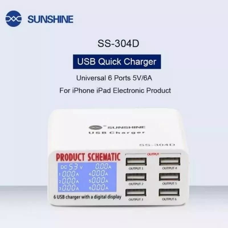 Jual USB CHARGER ADAPTOR CHARGER SUNSHINE SS-304D 6 PORT/BATOK QUICK ...