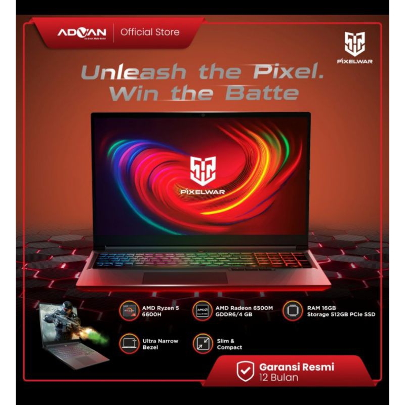 Jual ADVAN PIXELWAR Laptop Gaming AMD RYZEN 5 6600H 16" 2.5K IPS 16GB ...