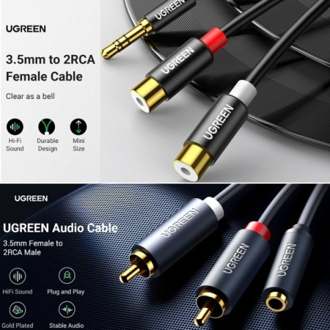 Jual Ugreen 3.5mm Male or Female to 2x RCA Male or Female Kabel Audio Jack 3.5mm RCA | Shopee ...