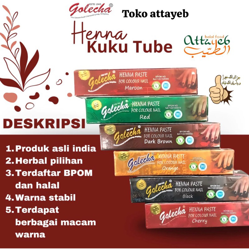 Jual Golecha Henna Pacar Kuku Halal Golecha Nail Tube Henna BPOM Sah ...