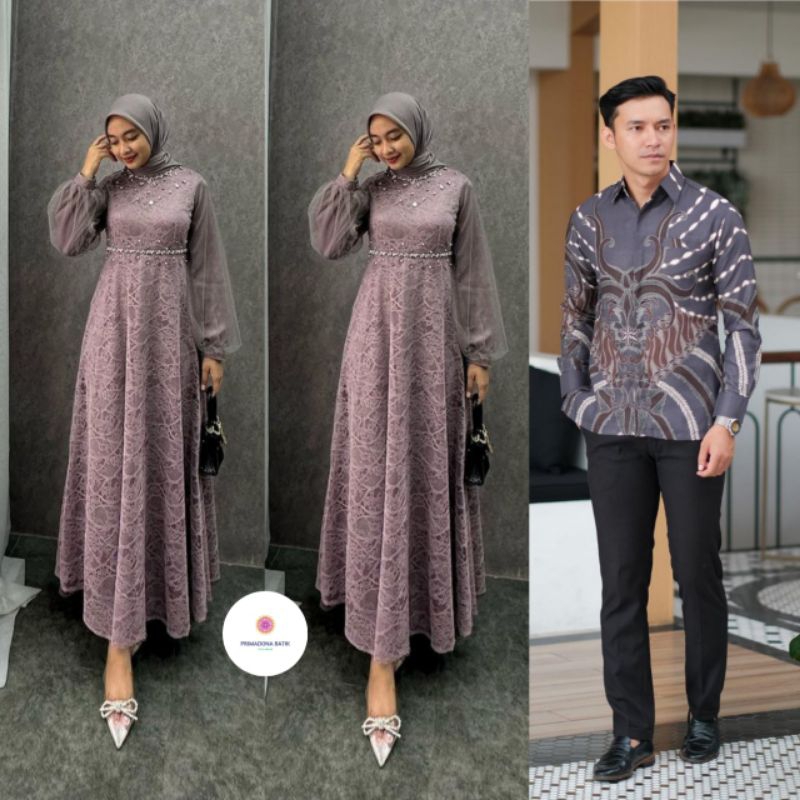 Jual Batik Couple Gamis Brokat Terbaru Couple Kondangan Couple Tunangan Modern Jumbo,Dress ...