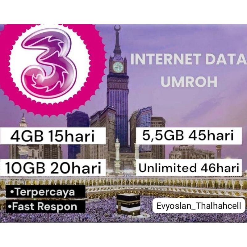 Jual PAKET INTERNET ROAMING UMROH TRI 3 INTERNASIONAL, HONGKONG, MACAU ...