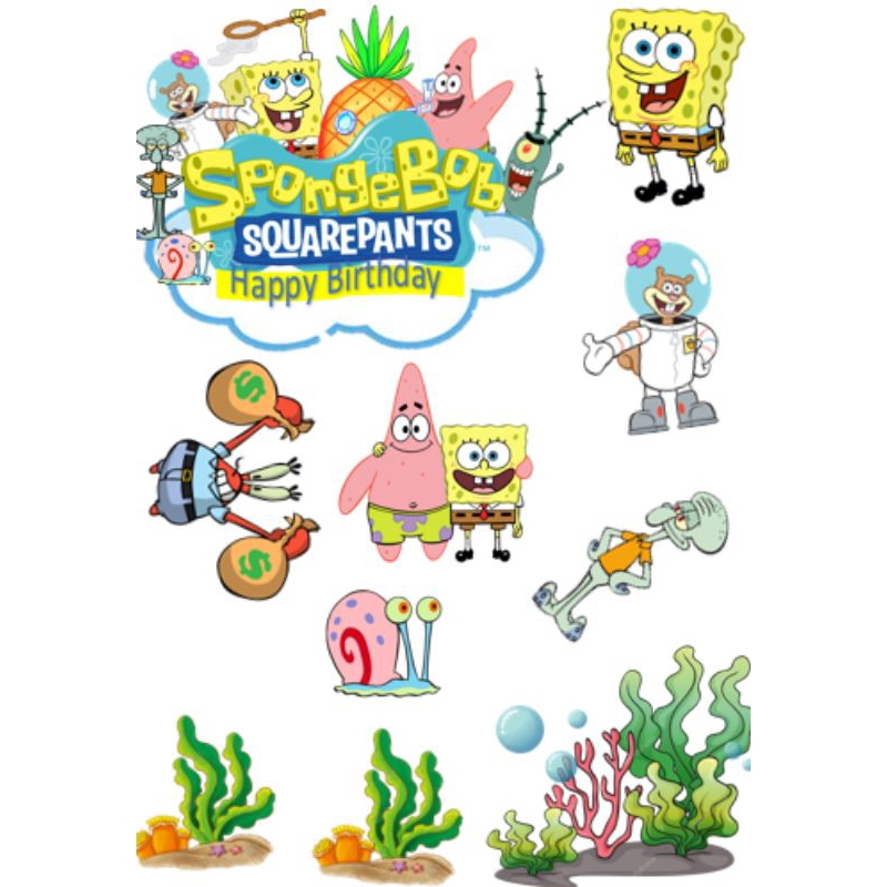 Jual TOPPER SPONGEBOB Custom/Hiasan Kue ULTAH tema spongebob | Shopee ...