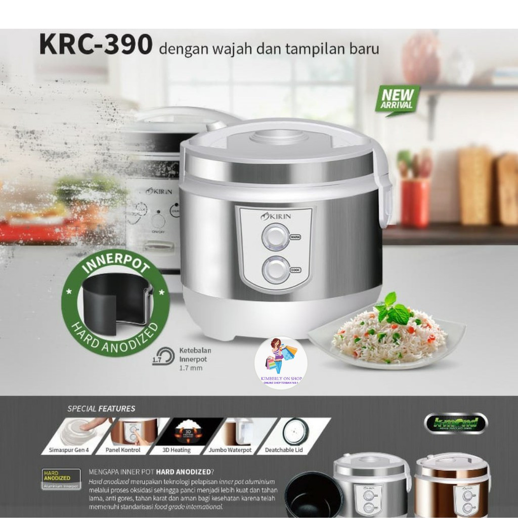 Jual KIRIN Rice Cooker Magic Com Kapasitas 2 Liter Premium Series Hard Anodized KRC 390 Terbaru ...