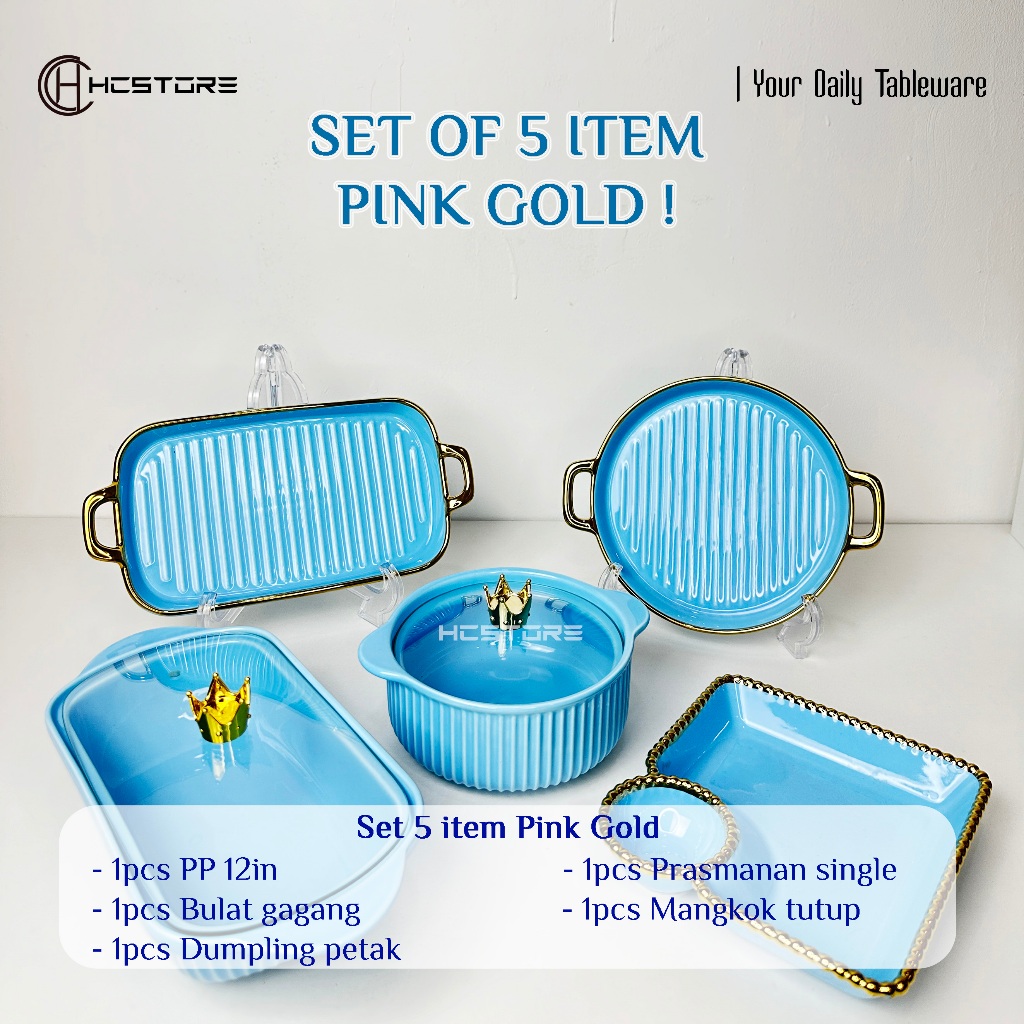 Jual Set piring perlengkapan makan warna Pink & Hijau Gold 1 set isi 5 ...