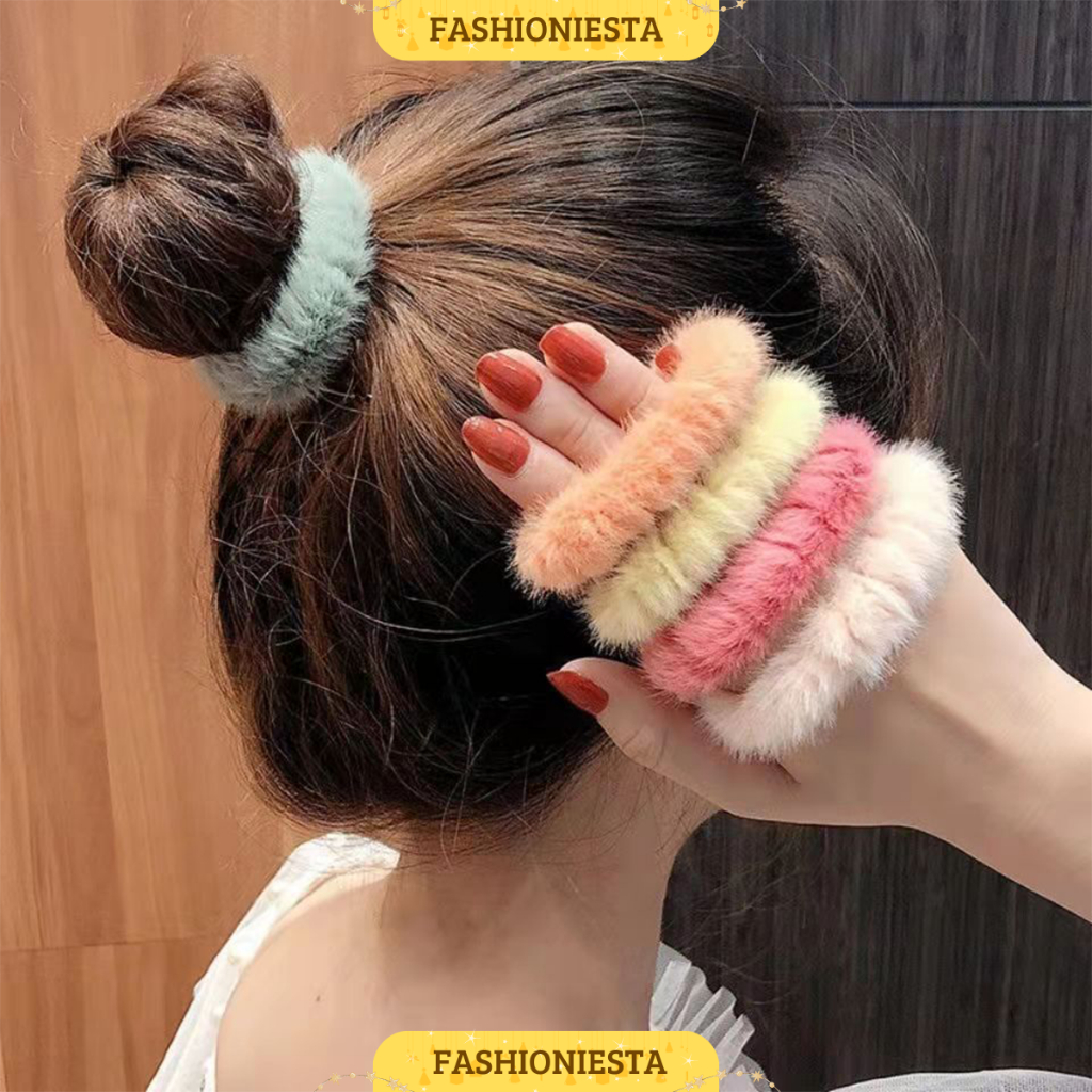 Jual Scrunchie Karet Ikat Rambut Berbulu Doff Color Korea Style Fashion ...