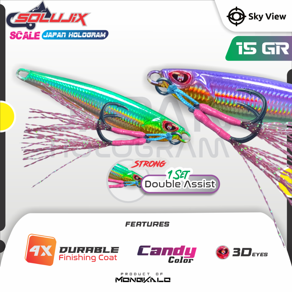 Jual Micro Jig 15 Gram Set Assist Hook Double Metal Jig 15g MONGKALO SOLUJIX Hologram Sisik 15gr ...